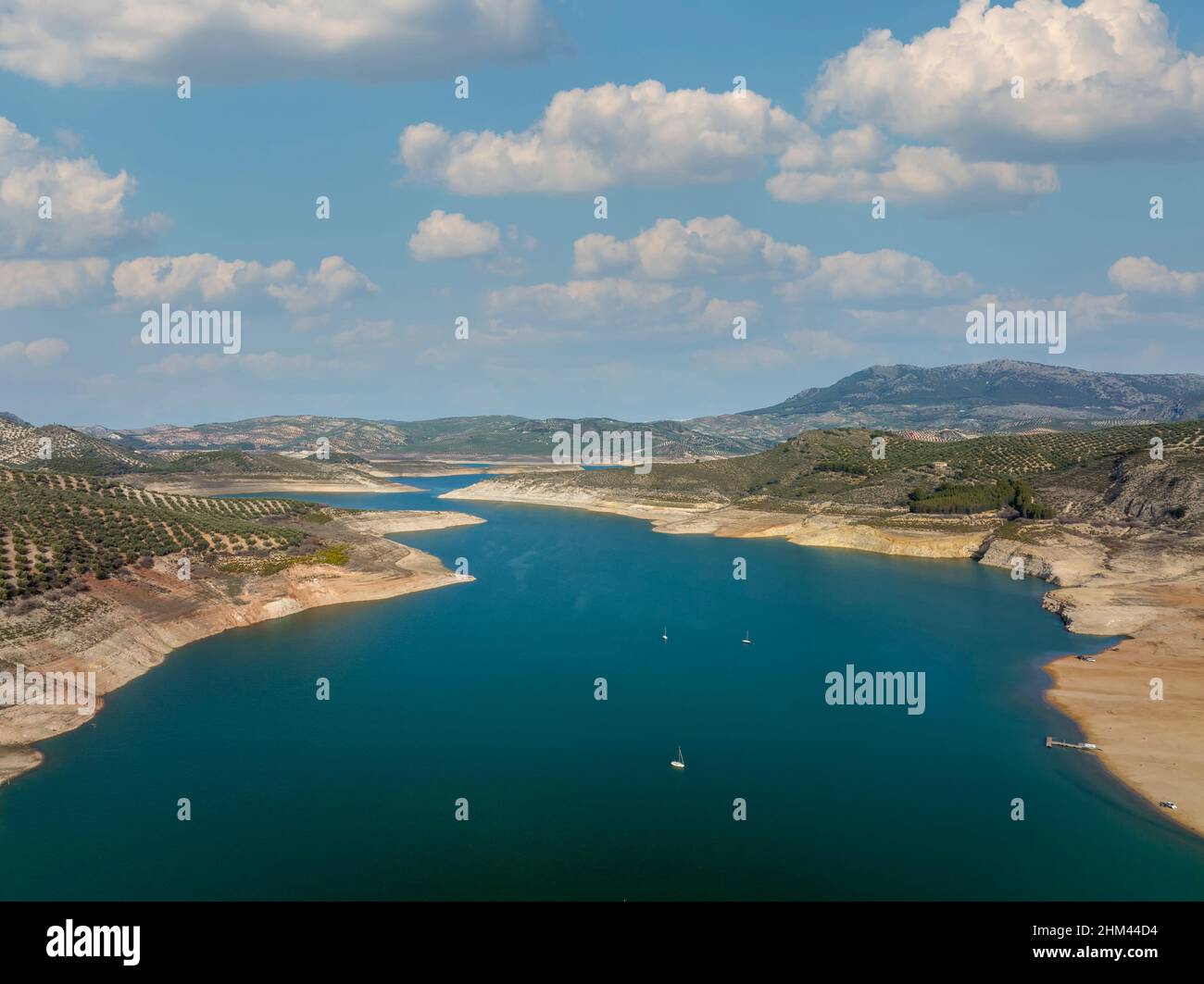 view of a water reservoir with low water levels Stock Photo - Alamy