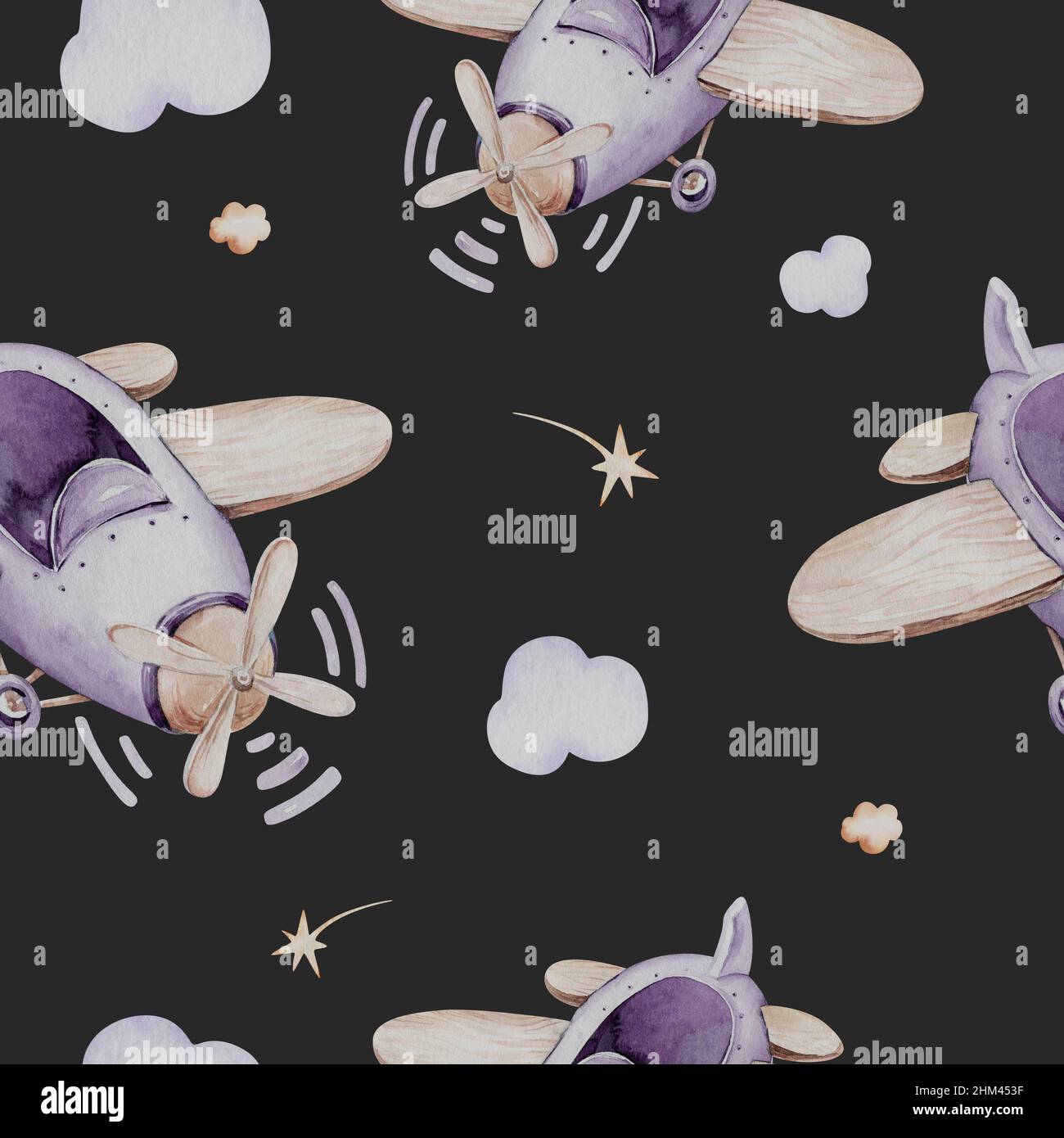 Watercolor purple illustration of a cute and fancy sky scene complete ...