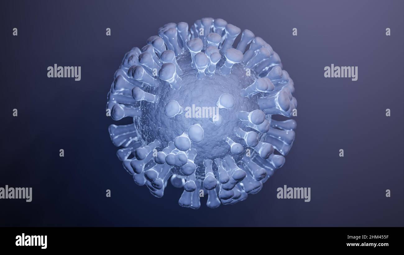 Conceptual illustration of a single blue virus cell, visualization of a ...