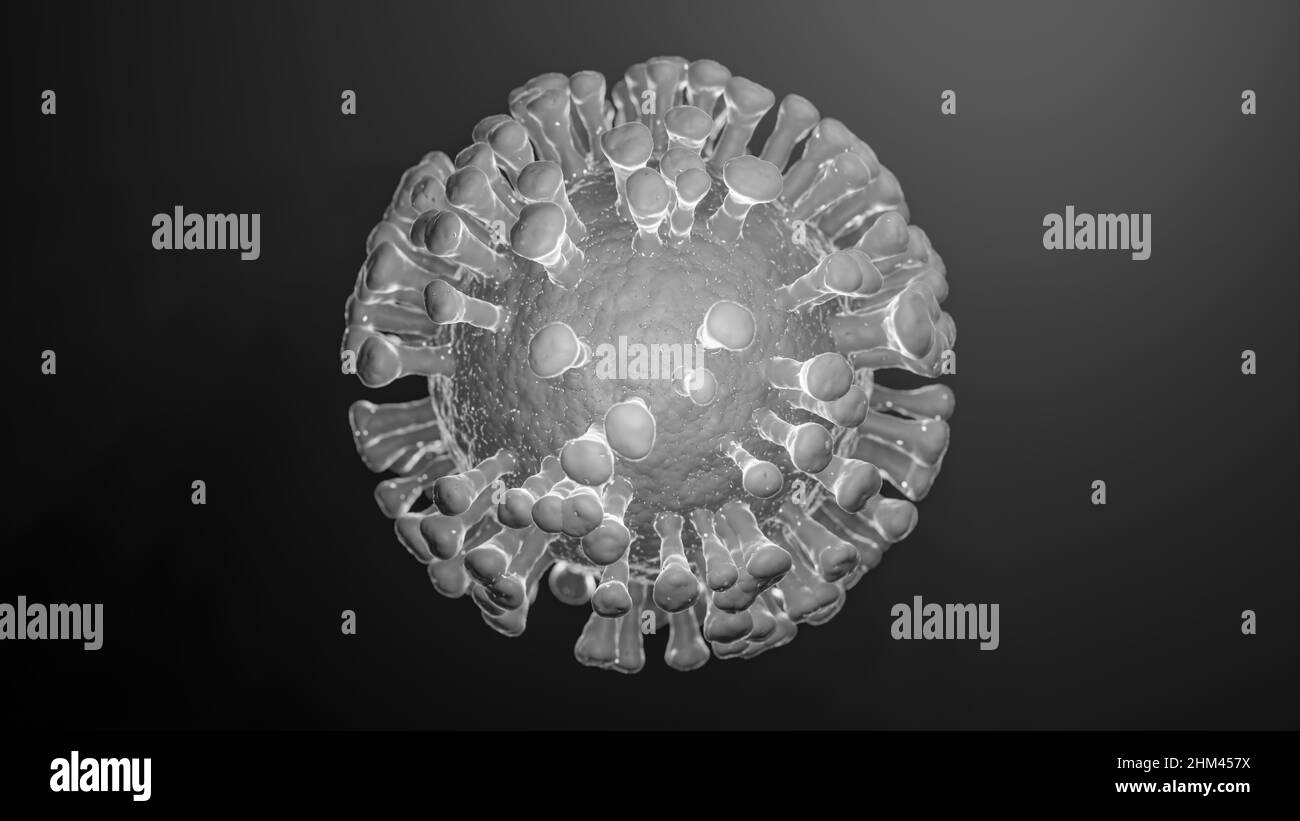 Conceptual illustration of a grey single virus cell, visualization of a ...