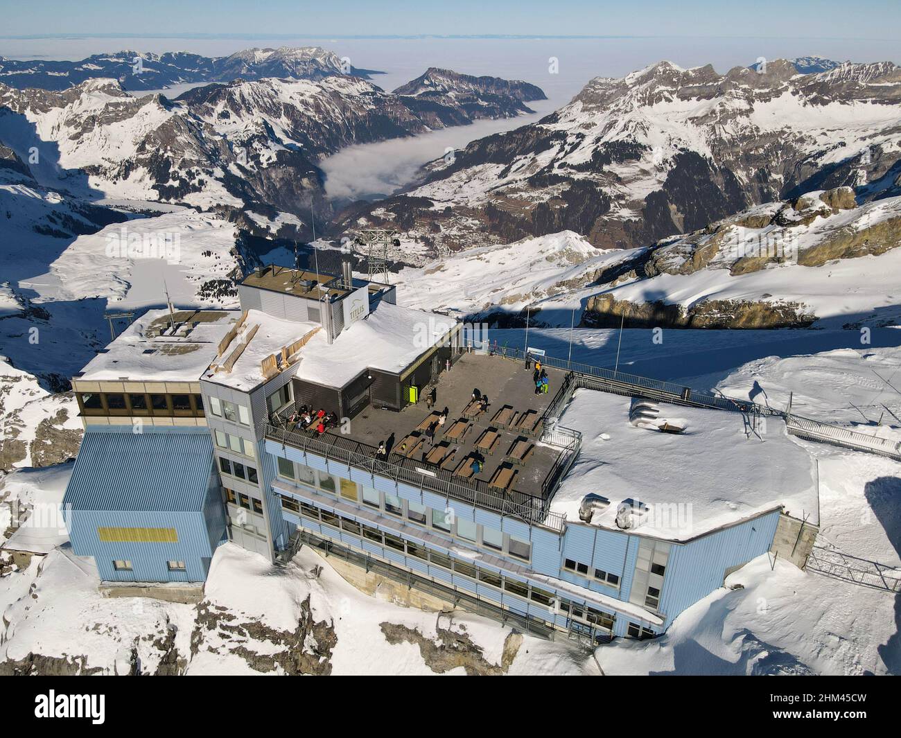Drone view at mount Titlis over Engelberg on the Swiss alps Stock Photo ...