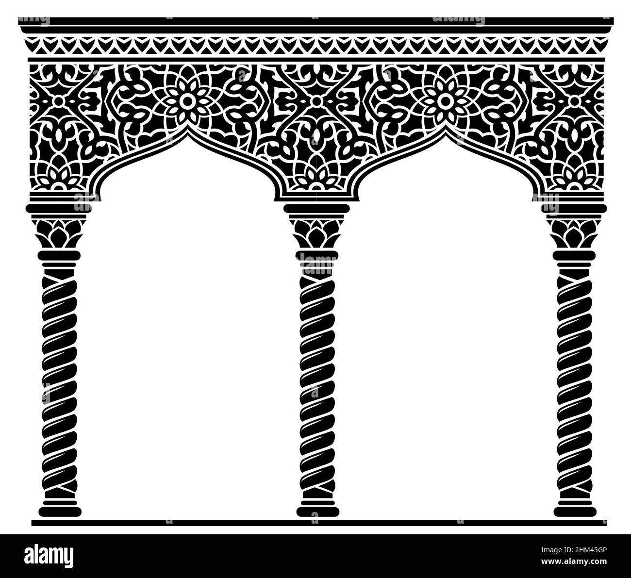 Silhouette of the arched eastern facade. Fairytale Oriental, Indian or ...
