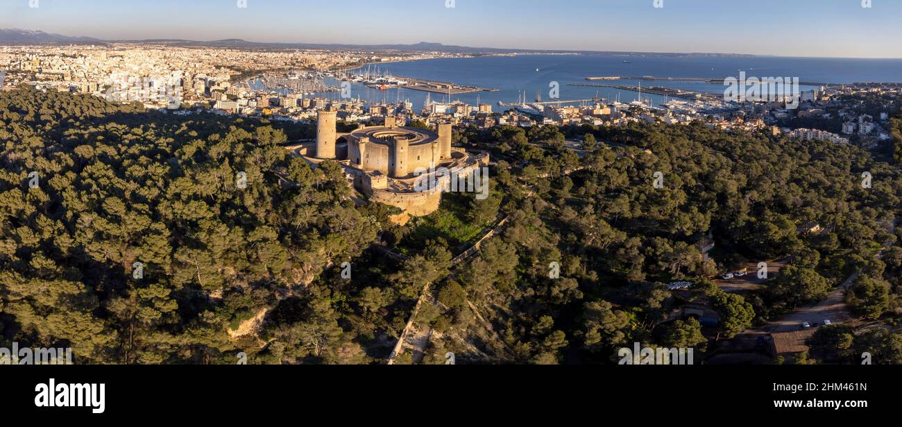 Bellver castle and the city of Palma in the background, Mallorca ...