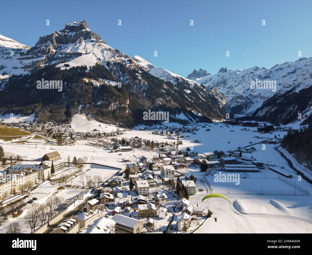 Drone view at the village of Engelberg on the Swiss alps Stock Photo ...