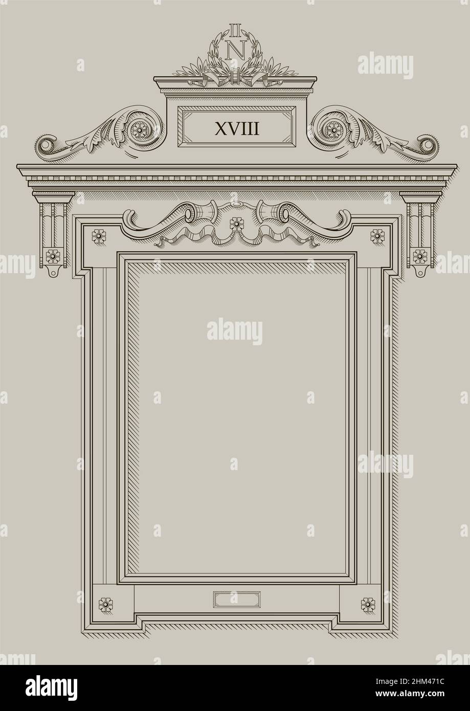 Classical vector frame wall opening in the technique of engraving Stock ...