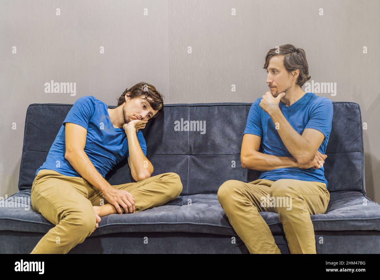 Man experiencing sad emotions and SEMI TRANSPARENT evaluate their ...