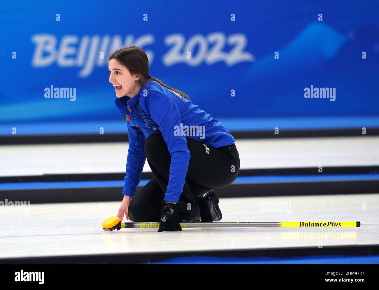 Italy's Stefania Constantini competes in the curling mixed doubles semi ...