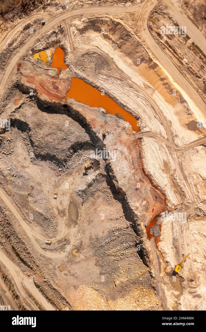 Granite quarry shot from above. View from air on granite excavation ...