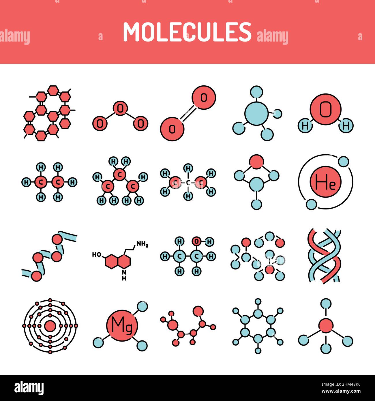 Molecules line icons set. Isolated vector element. Outline pictograms ...