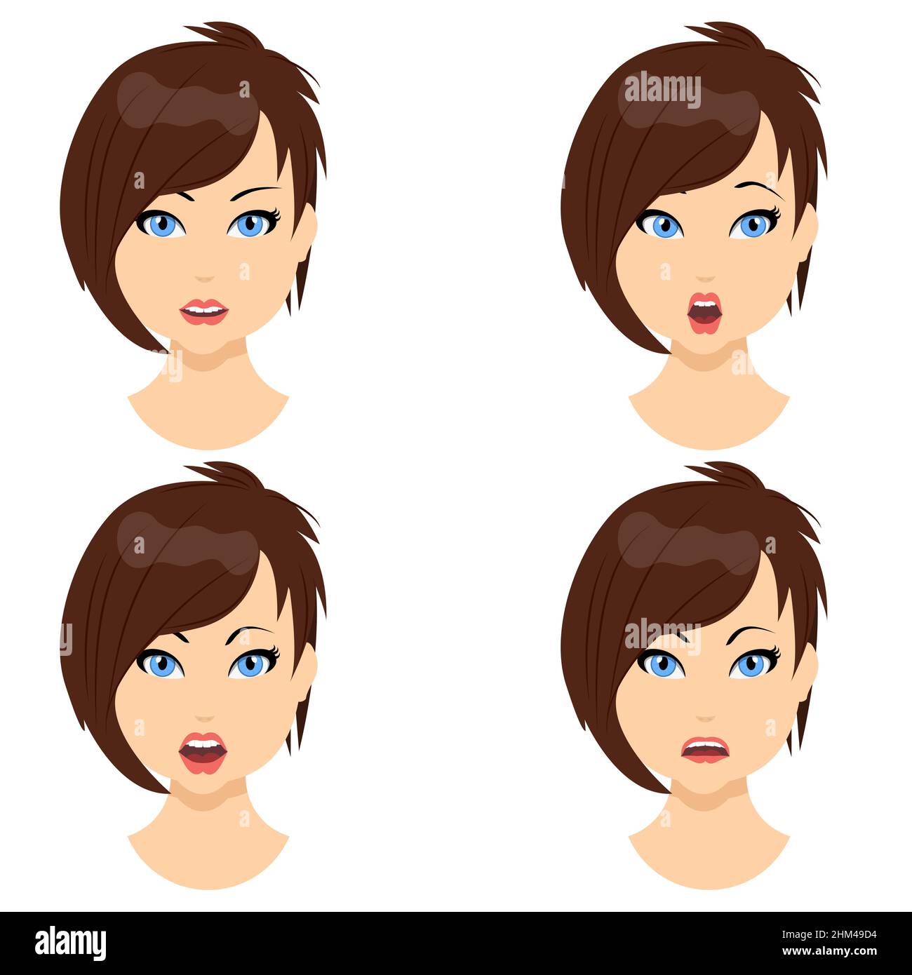 Female avatar emotion . Profile picture icons. Cute brunette modern ...