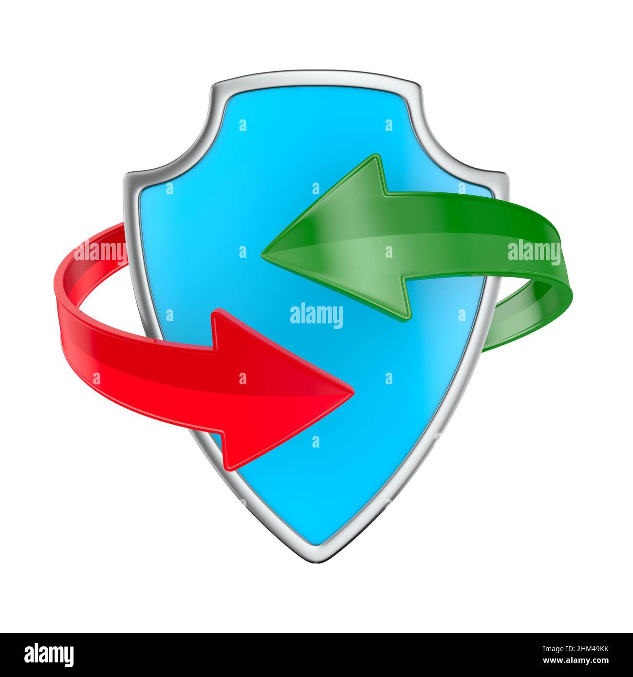 shield with two arrows on white background. Isolated 3D illustration ...