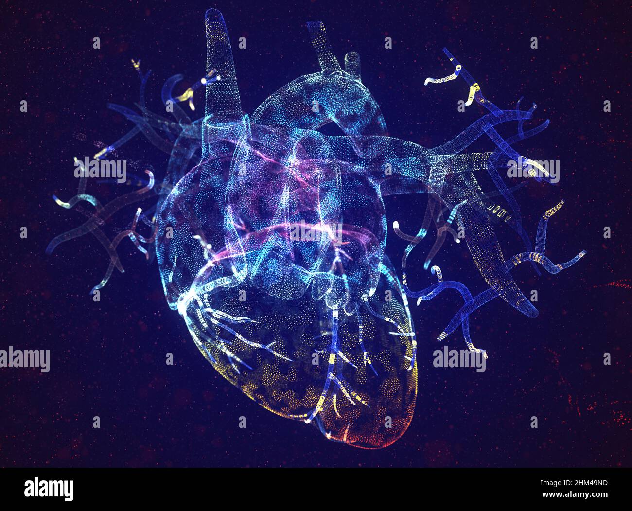 Human heart of neon particles. Bright magic heart health concept art in ...