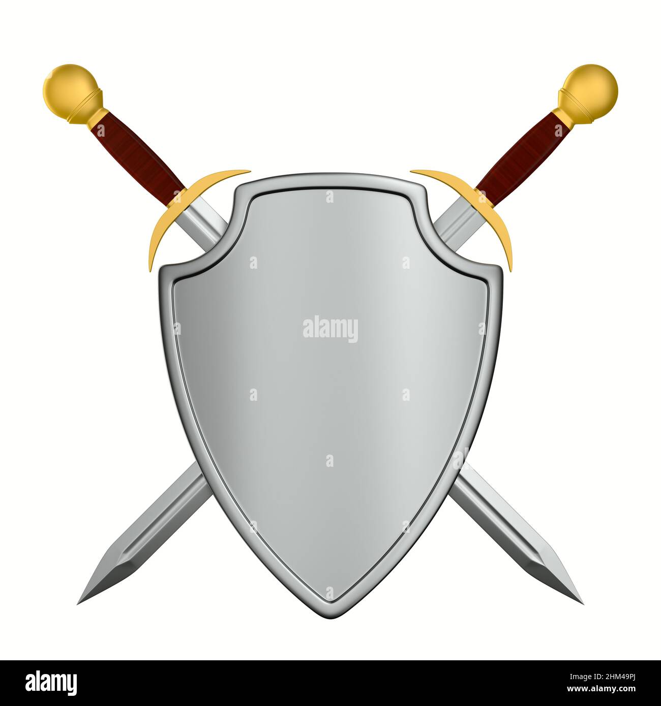 shield and two swords on white background. Isolated 3D illustration ...