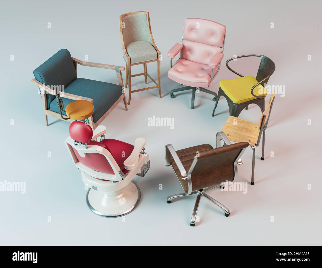 A concept showing a diverse collection of chairs in various styles and ...