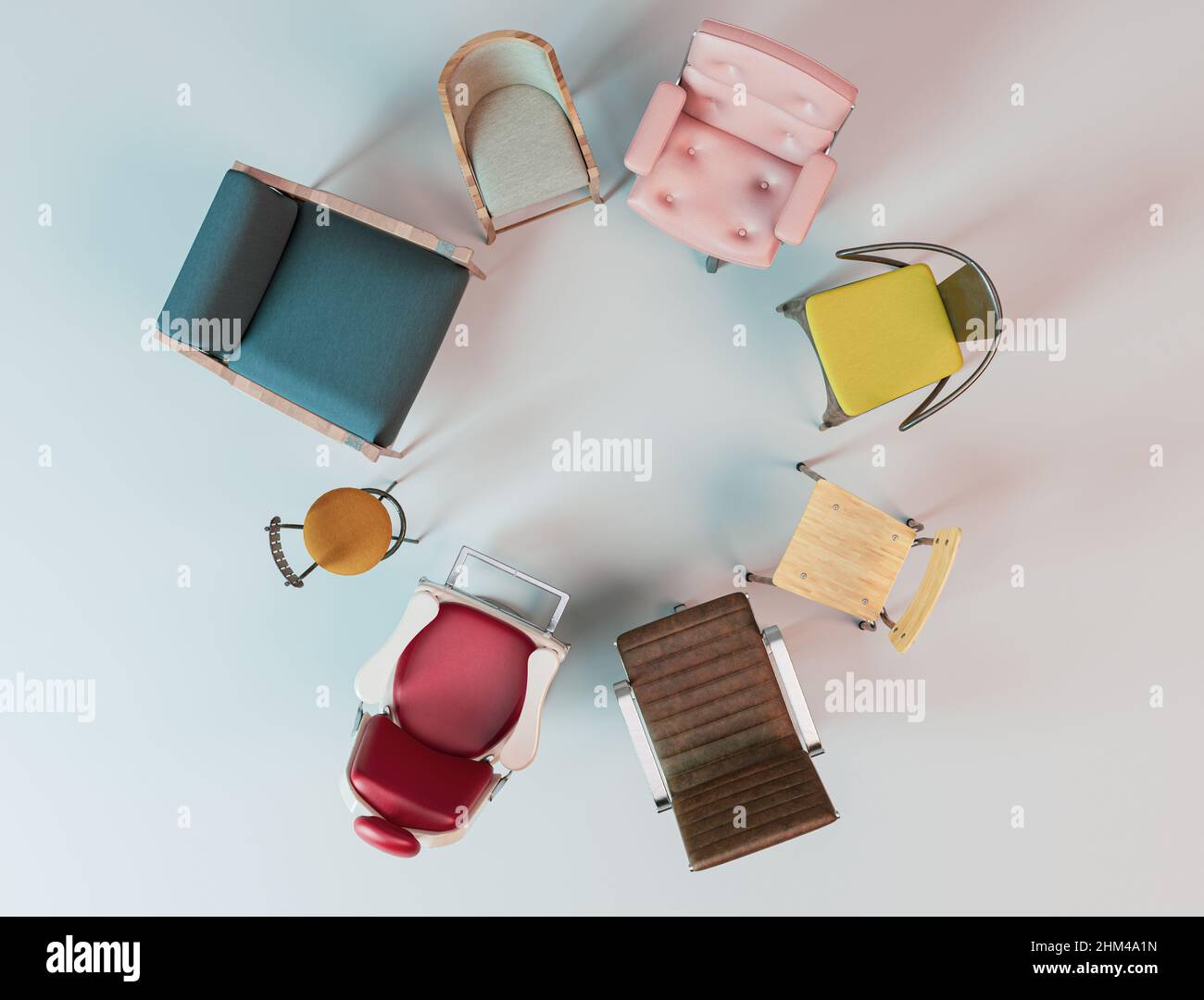 A concept showing a diverse collection of chairs in various styles and ...