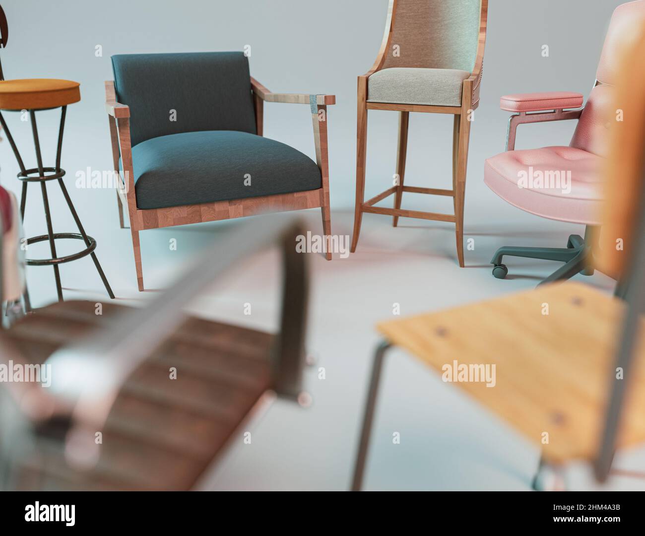 A concept showing a diverse collection of chairs in various styles and ...