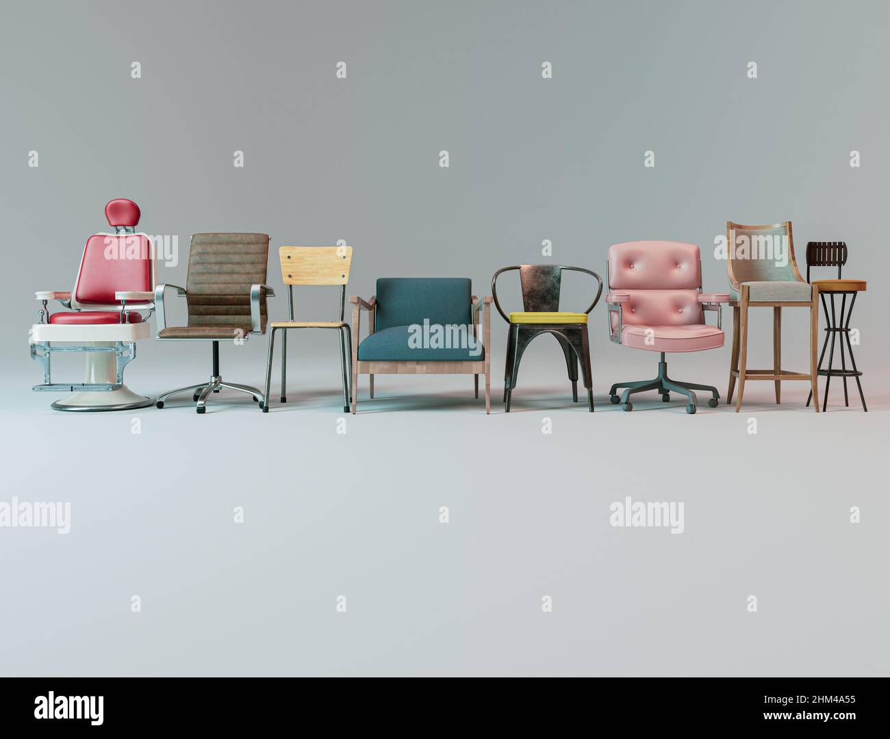 A concept showing a diverse collection of chairs in various styles and ...