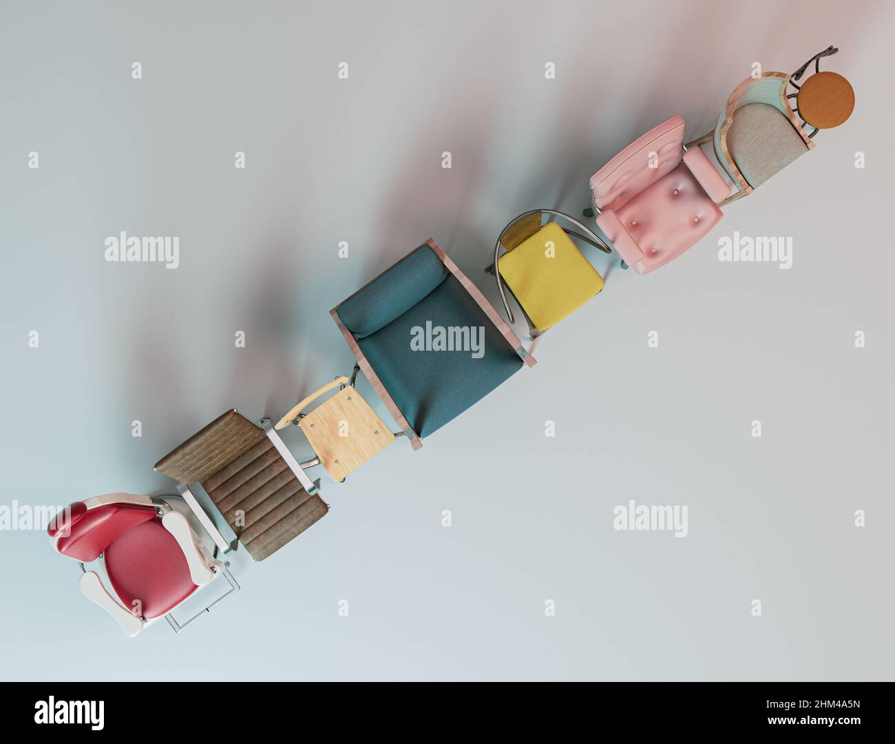 A concept showing a diverse collection of chairs in various styles and ...