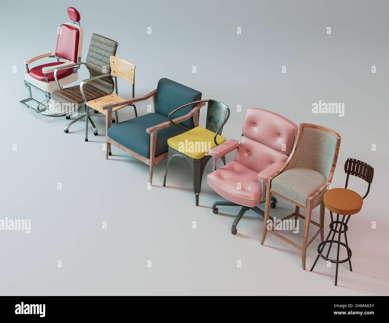 A concept showing a diverse collection of chairs in various styles and ...