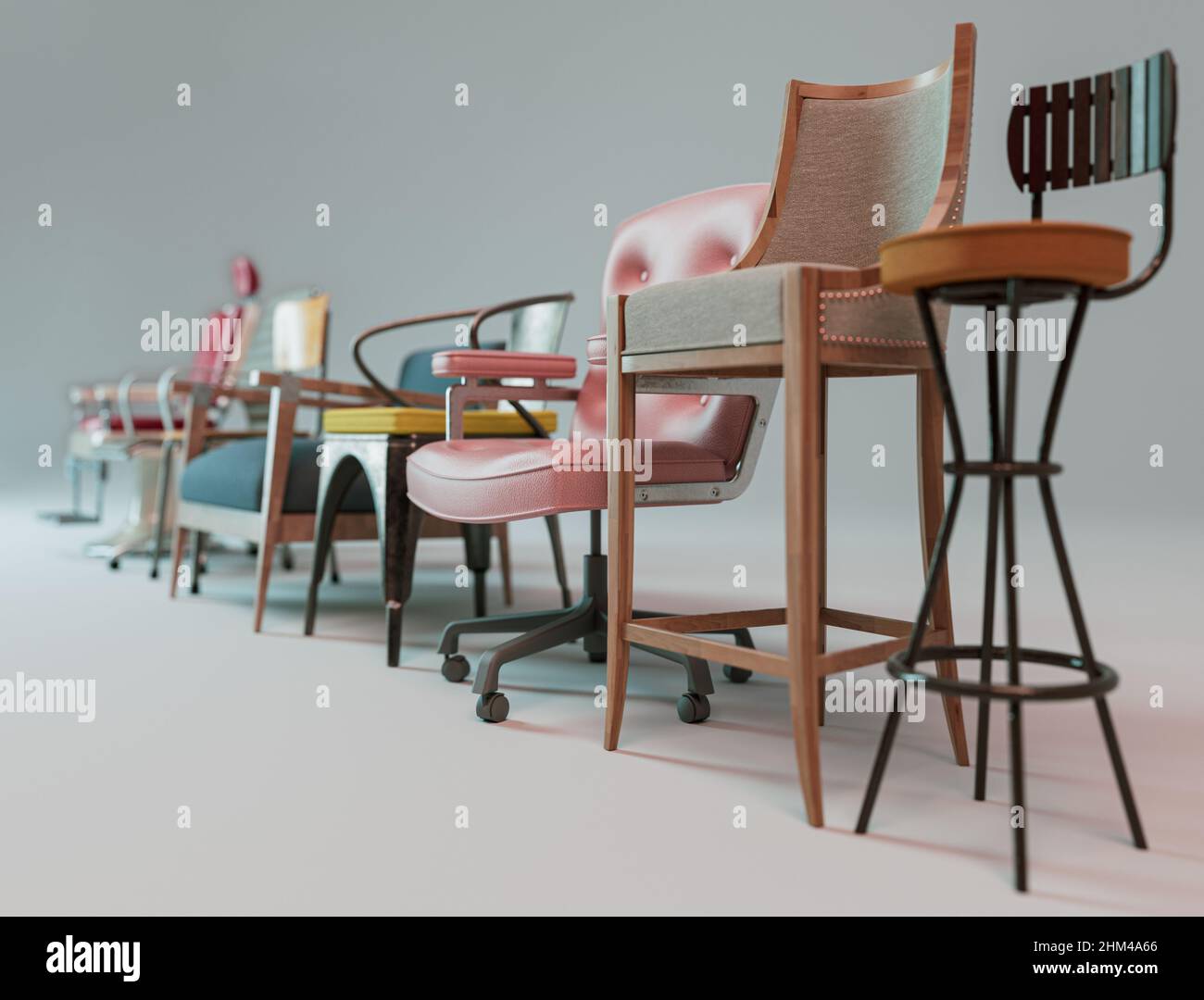 A concept showing a diverse collection of chairs in various styles and ...