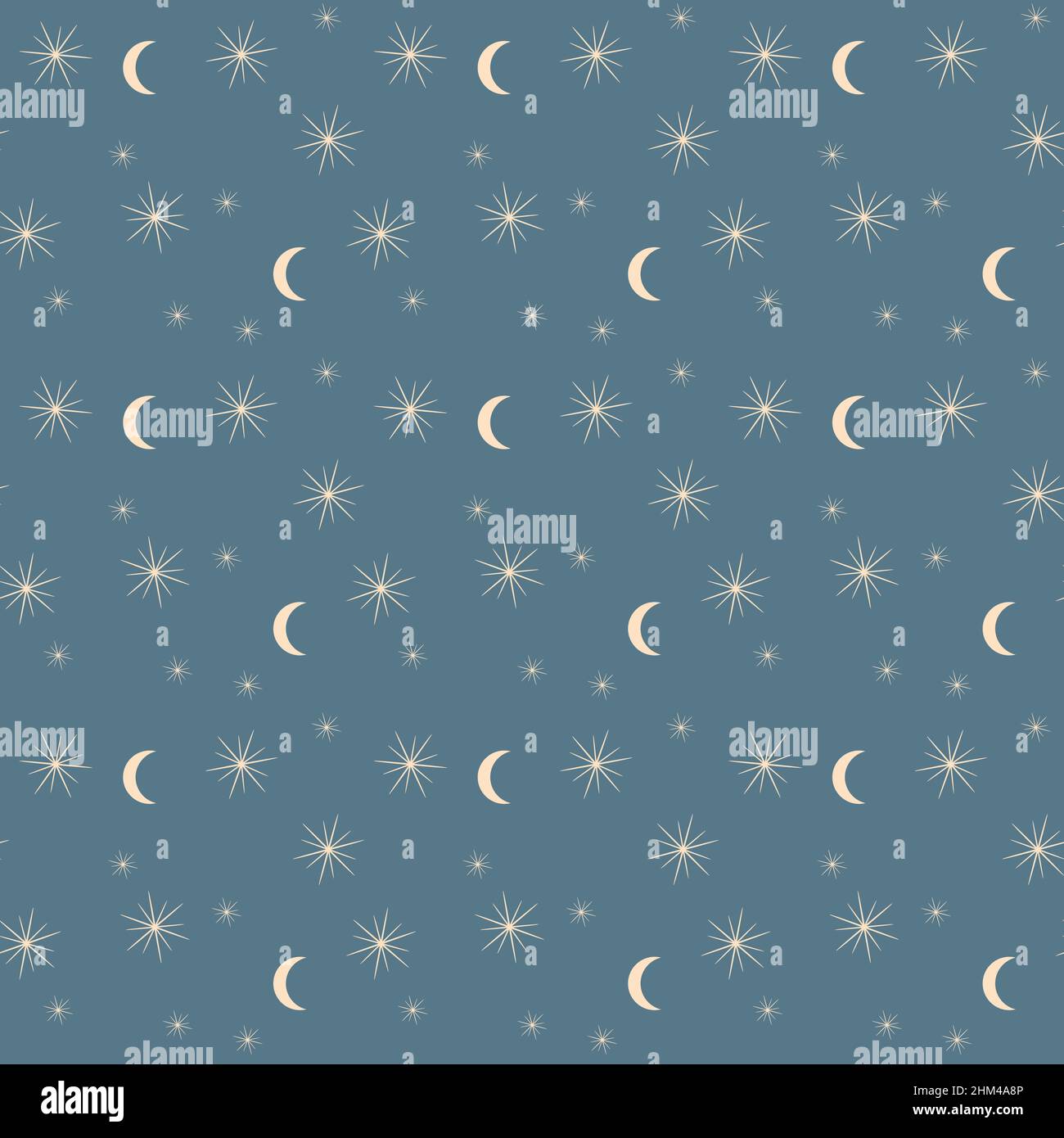 Abstract geometric seamless pattern of stars and moon on a blue ...