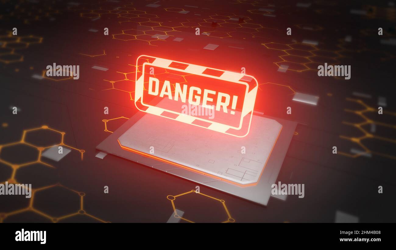 Warning. Conceptual Layout DANGER glowing in technology effect 3D ...