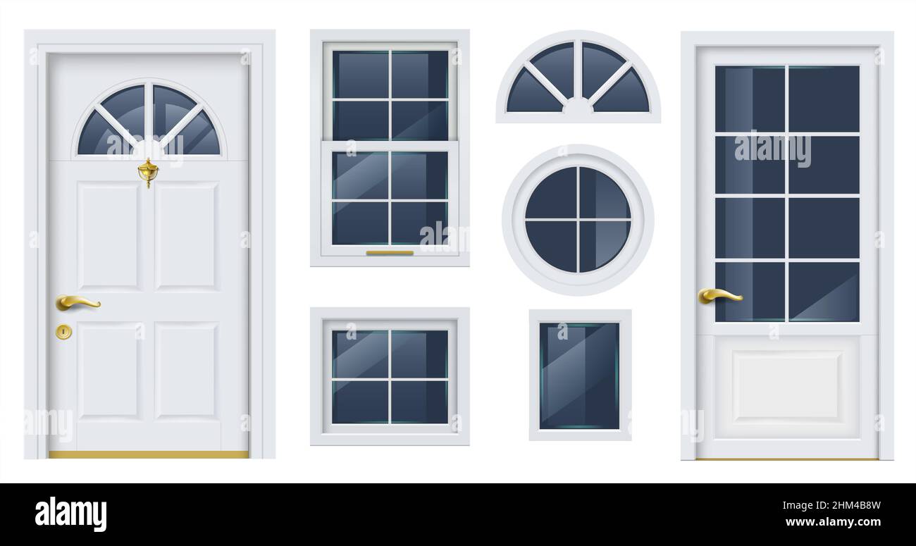 Facade vector templates. Set of white classic windows and doors Stock ...
