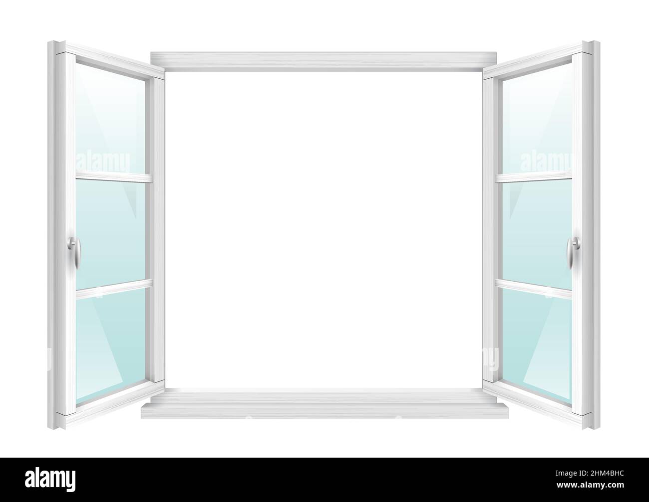 White classic wooden open window with transparent glass. Vector ...