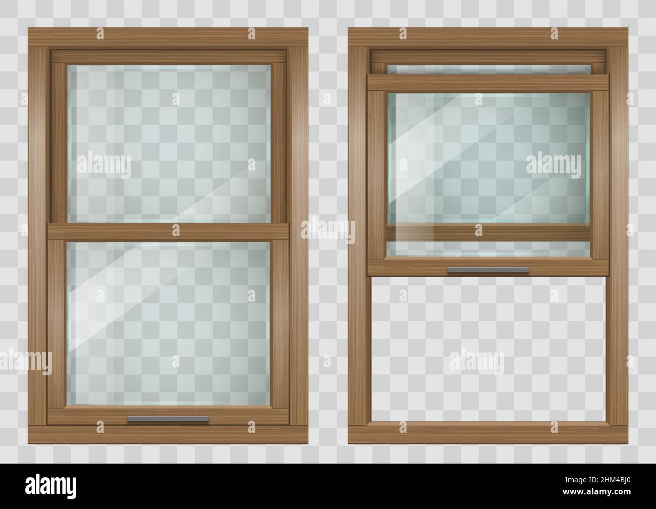 Wooden rectangular lifting Sliding window with clear glass. Vector ...