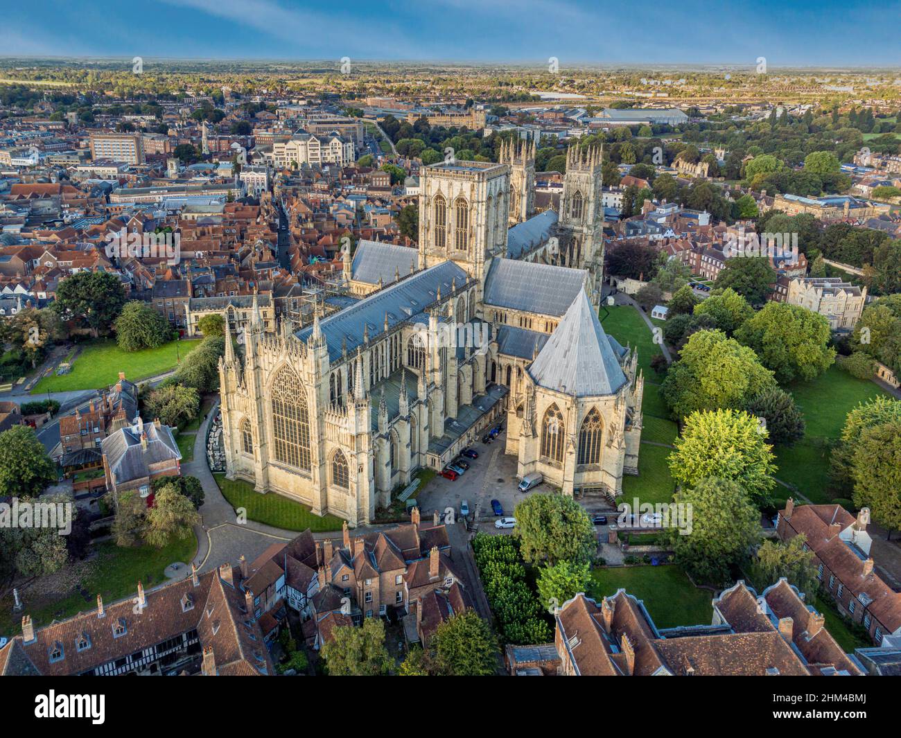 Aerial view of the East and North façade of York Minster, York, UK ...