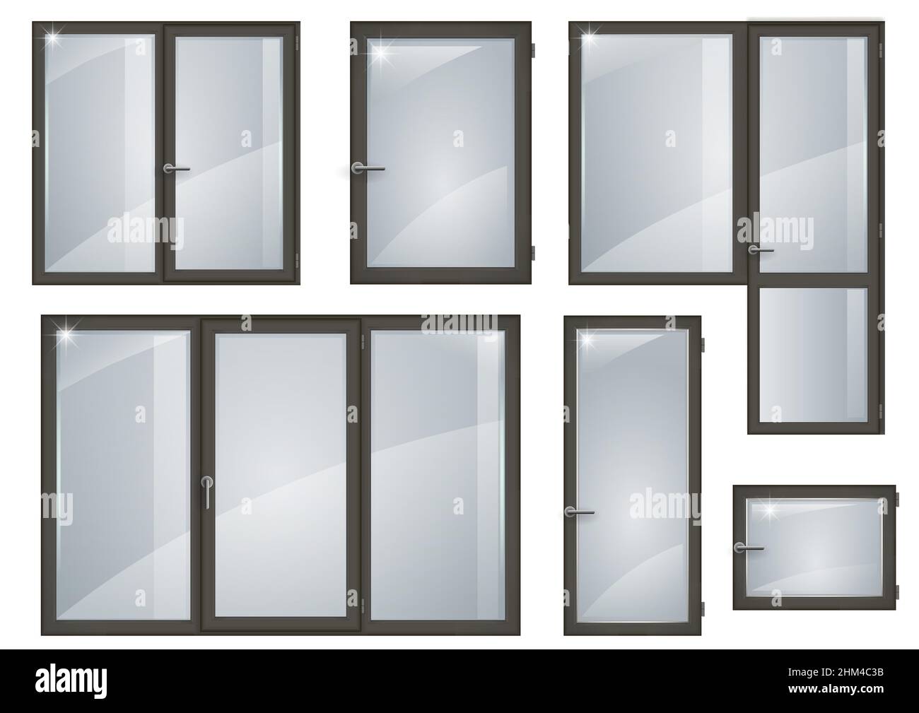 A set of black plastic windows. Vector graphics. Transparency of glass ...
