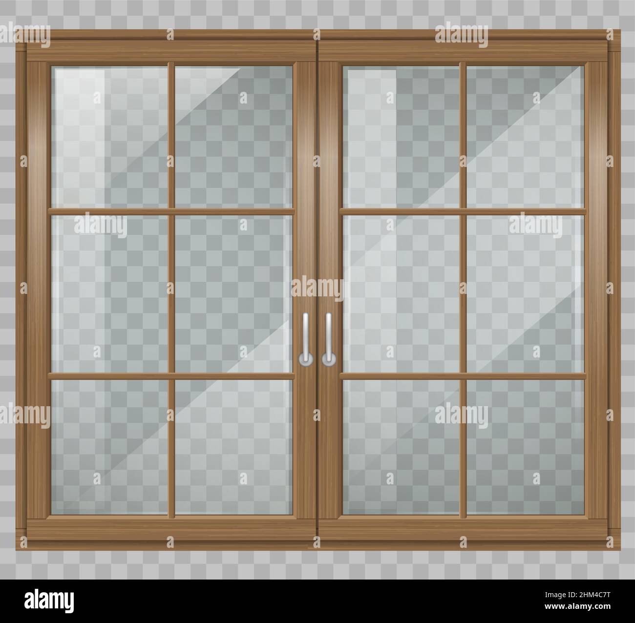 Classic wooden window and double doors to the terrace. Transparency ...