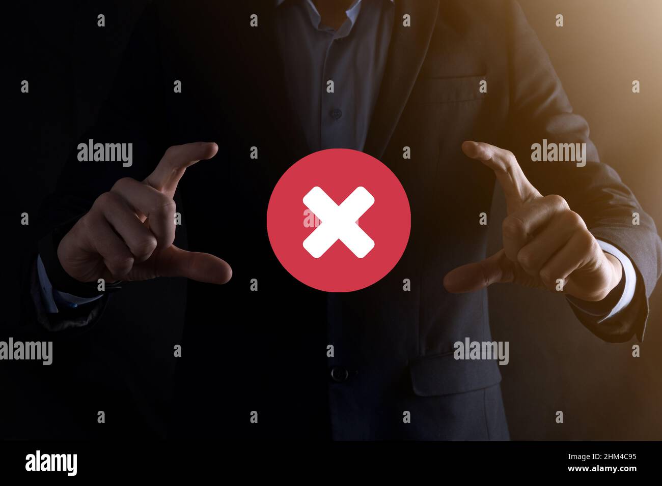 Hand holds icon,cancellation symbol,cancel icon.Cross mark flat red ...