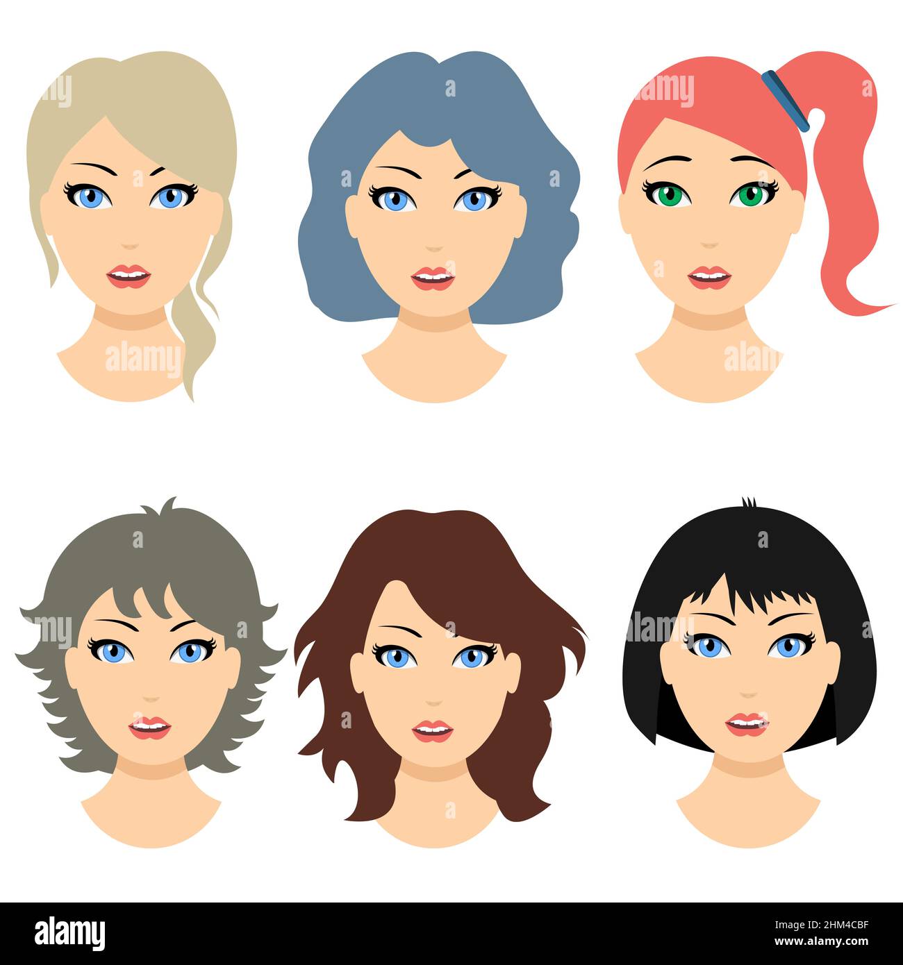 Female faces. People avatars set isolated on a white background ...