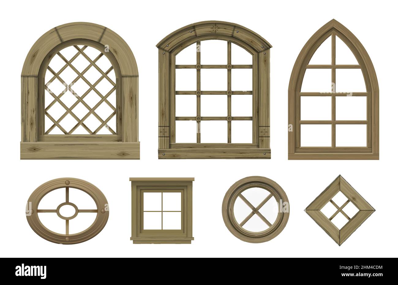 Set of textures of wooden vintage windows .Vector graphics. Medieval ...