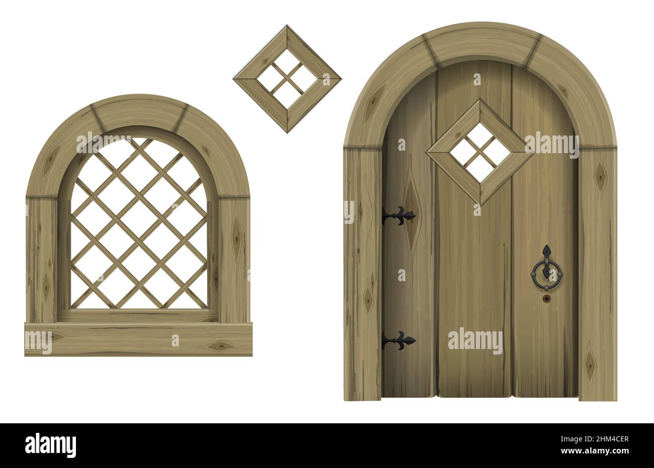 Ancient wooden arched door fantasy scandinavian gothic. Vector graphics ...