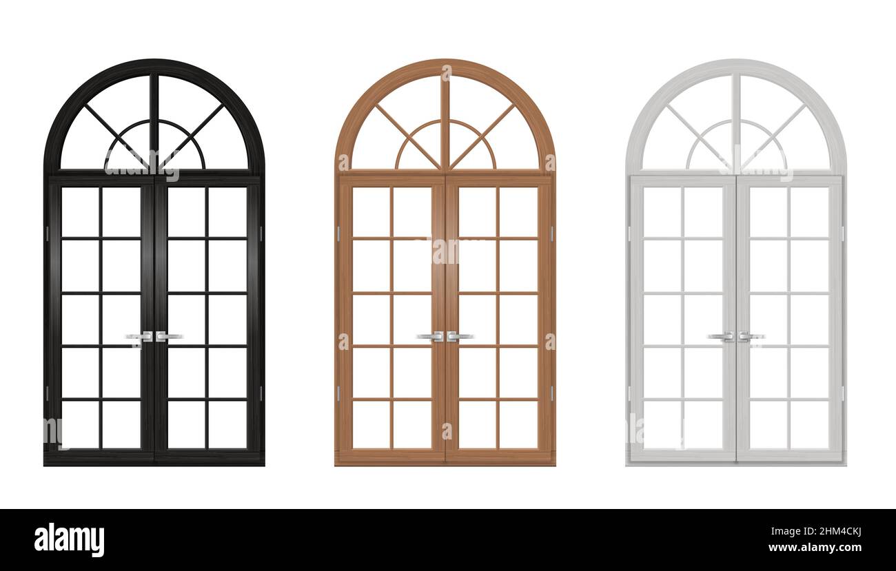 Set of classic arched wooden doors for a balcony. Doors of different ...