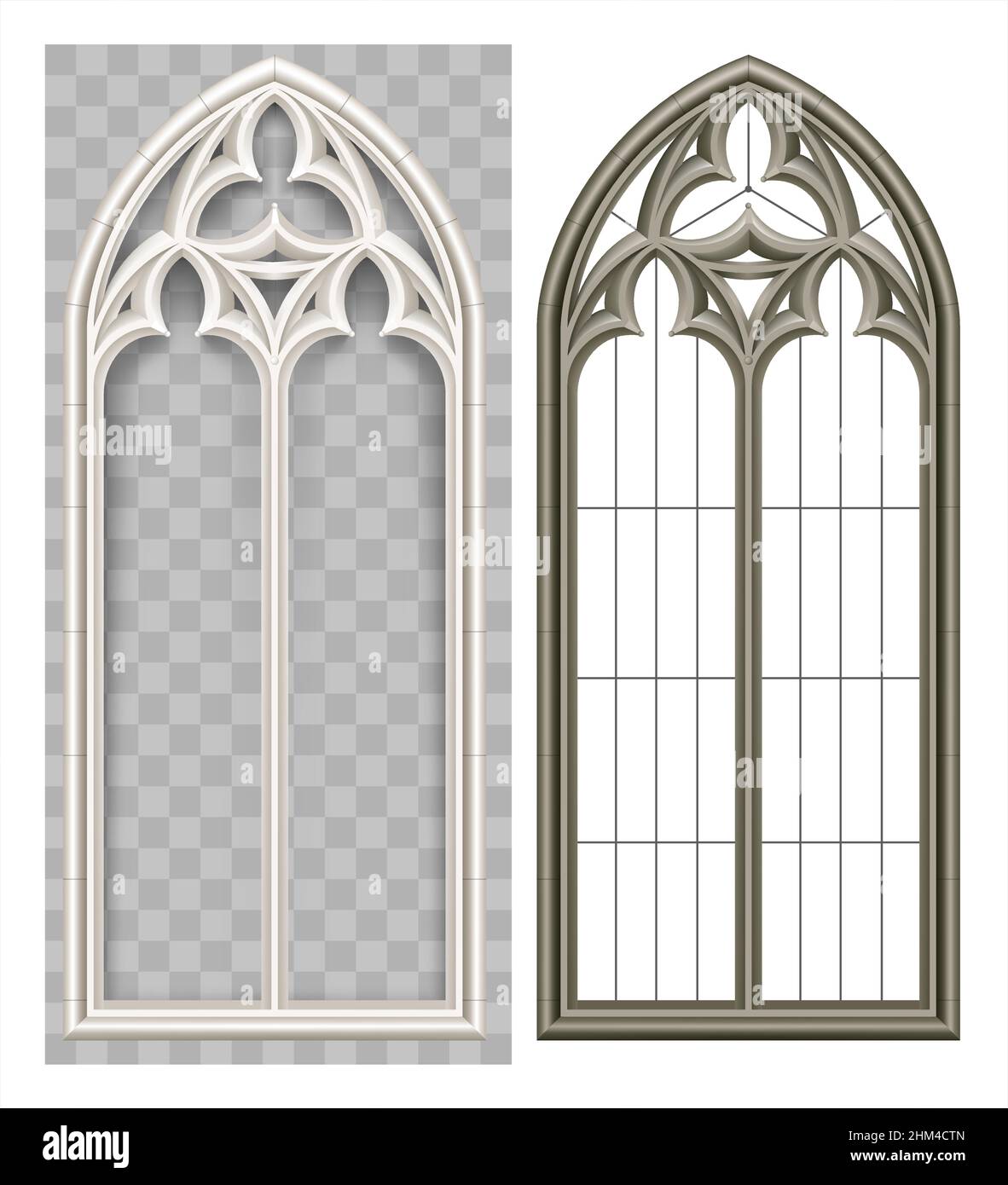 Realistic Gothic medieval Lancet window and stone arch with a shadow ...