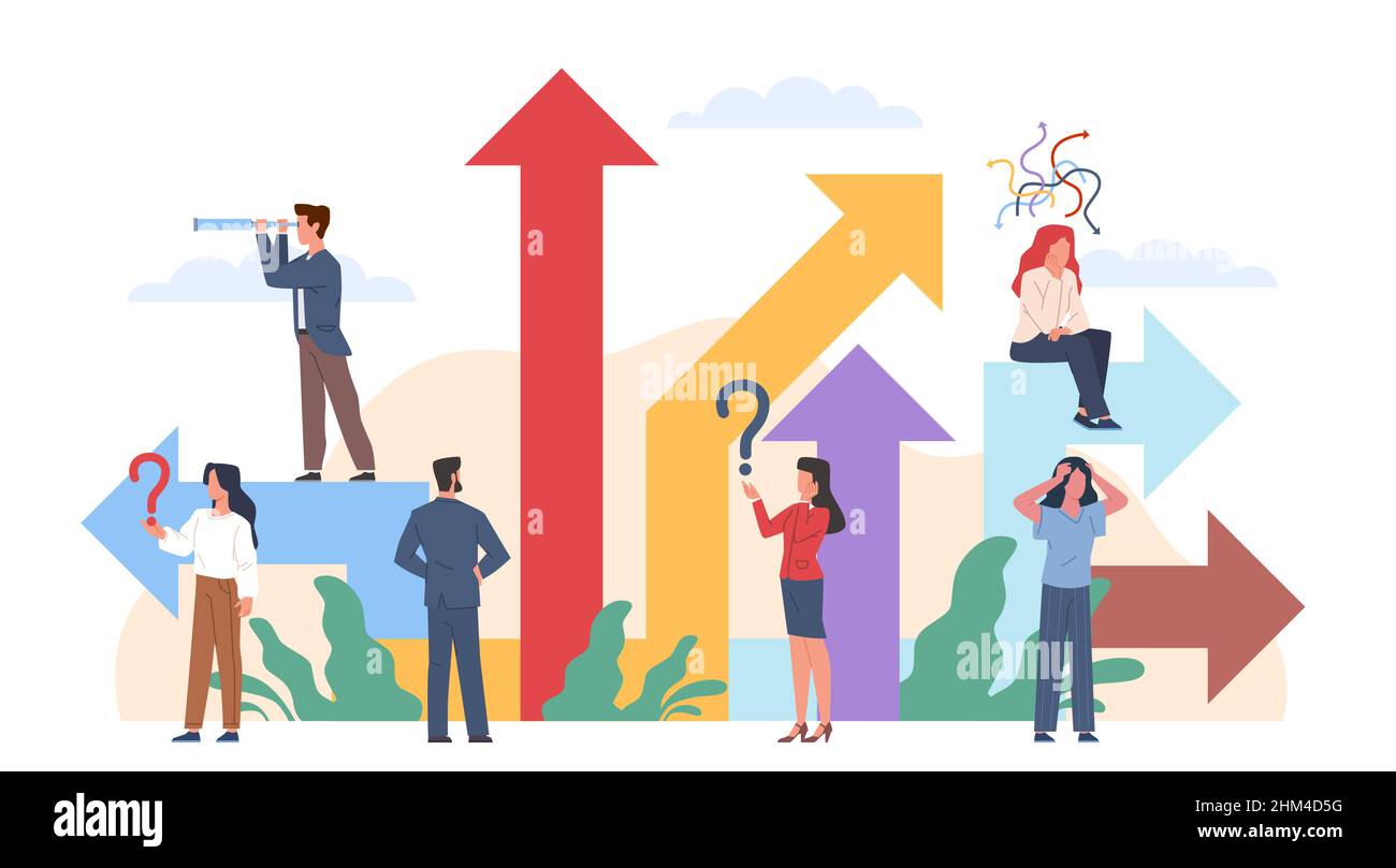 Think people choose path. Alternative options, tiny men and women group ...