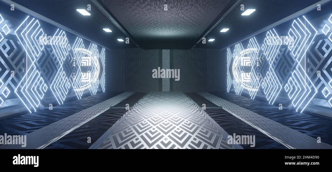 SciFi Fantasy Technology Schematic Futuristic Showroom Or Hall Neon ...