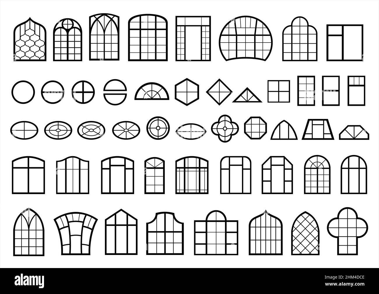 A set of classic and modern Windows. Icons signs symbols silhouettes ...