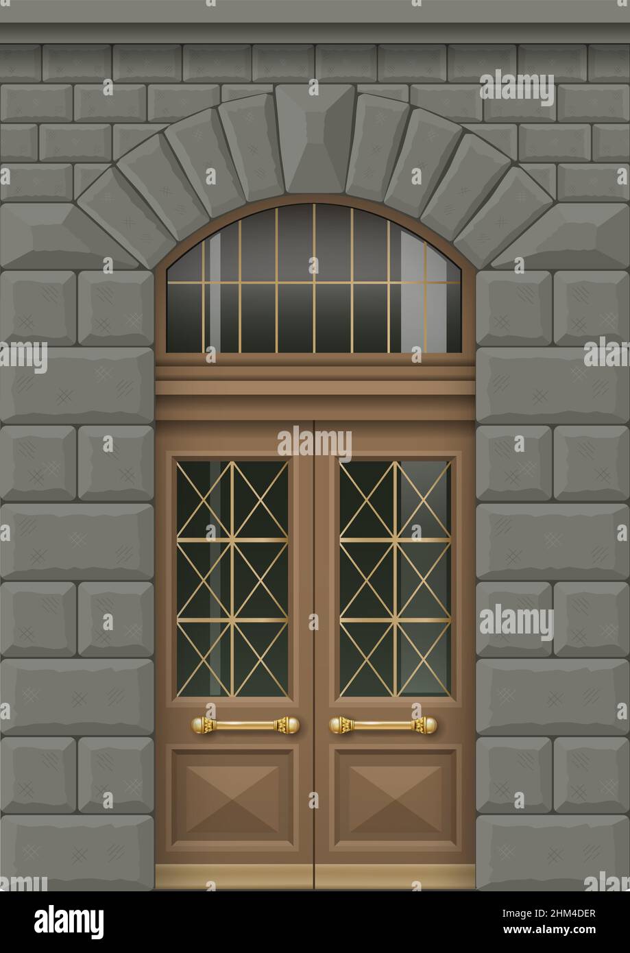 Classic facade with wooden door in a classic style. Vector graphics ...