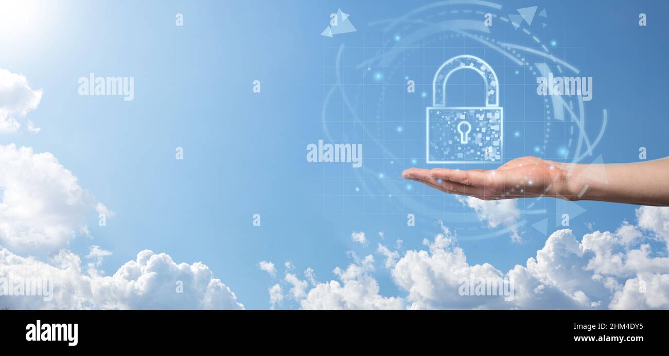 Cyber security network. Padlock icon and internet technology networking ...