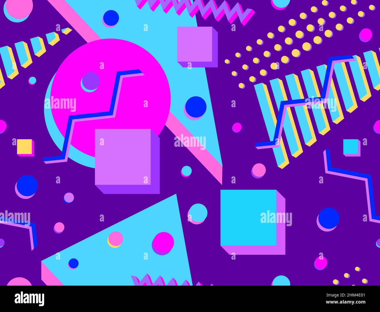 Seamless pattern with 3d geometric shapes in the style of the 80s ...