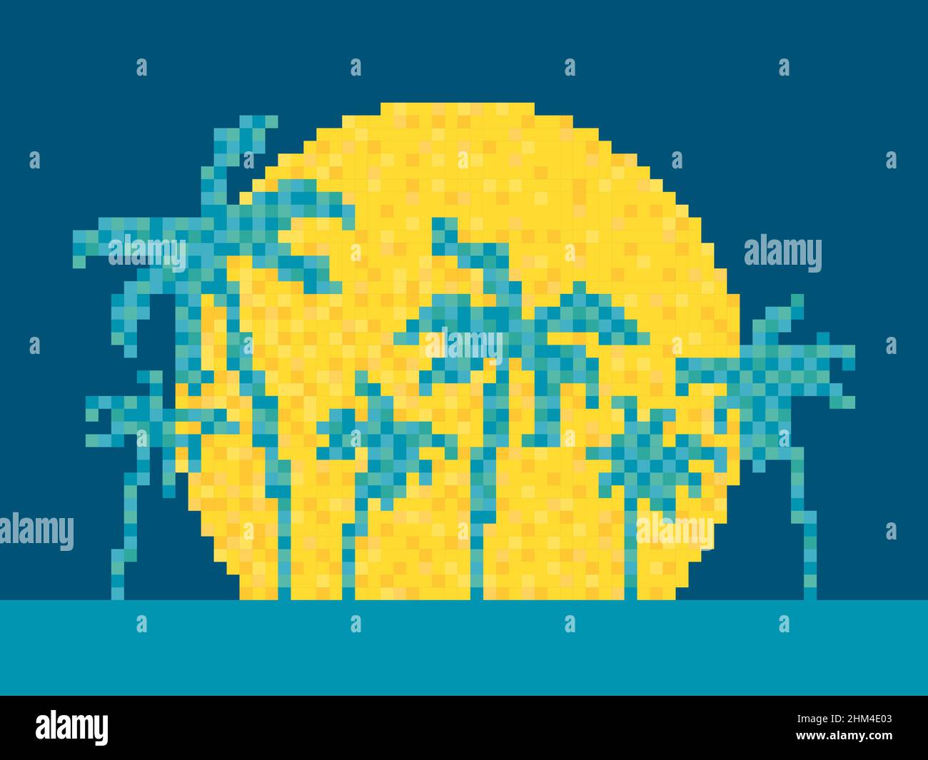 Pixel art palm trees at sunset in 80s style. 8-bit sun synthwave and ...