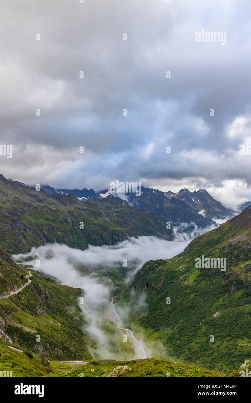Typical alpine landscape of Swiss Alps near Sustenstrasse, Urner Alps ...