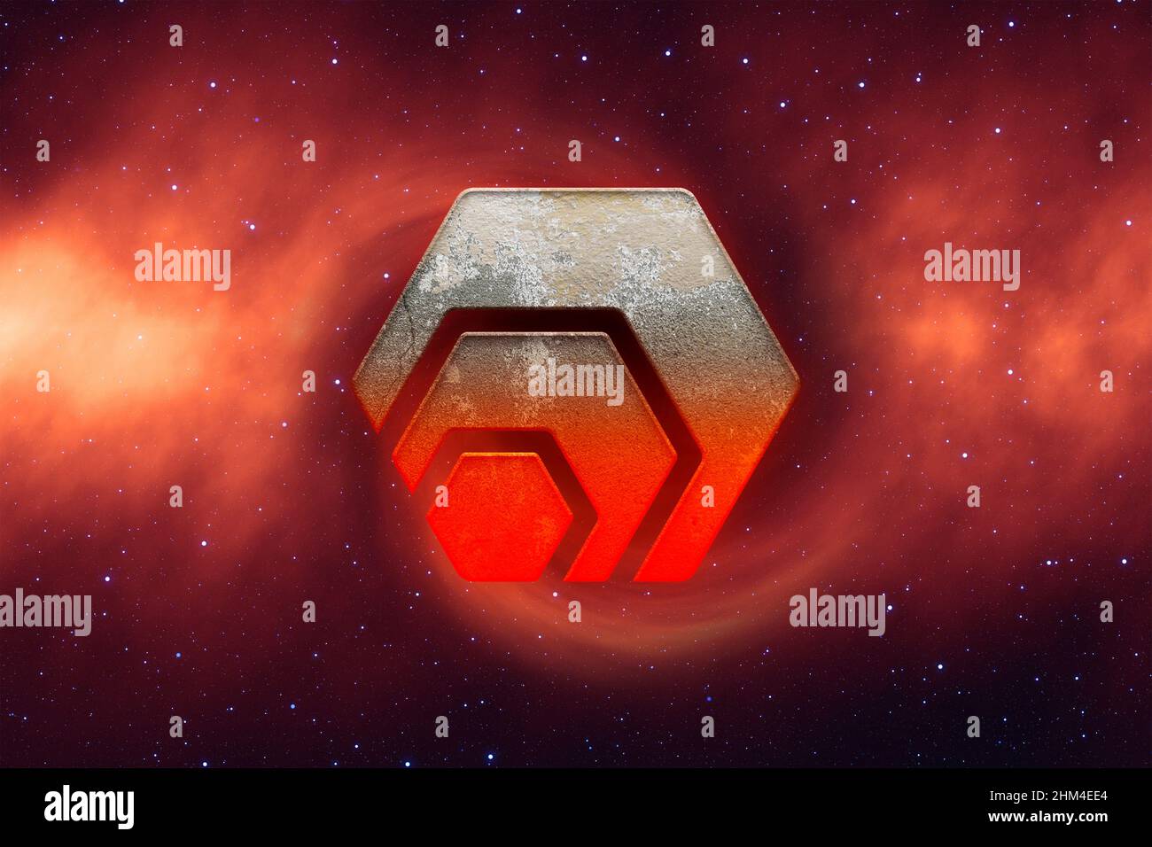 3D rendering cryptocurrency hex coin on colorful background ...