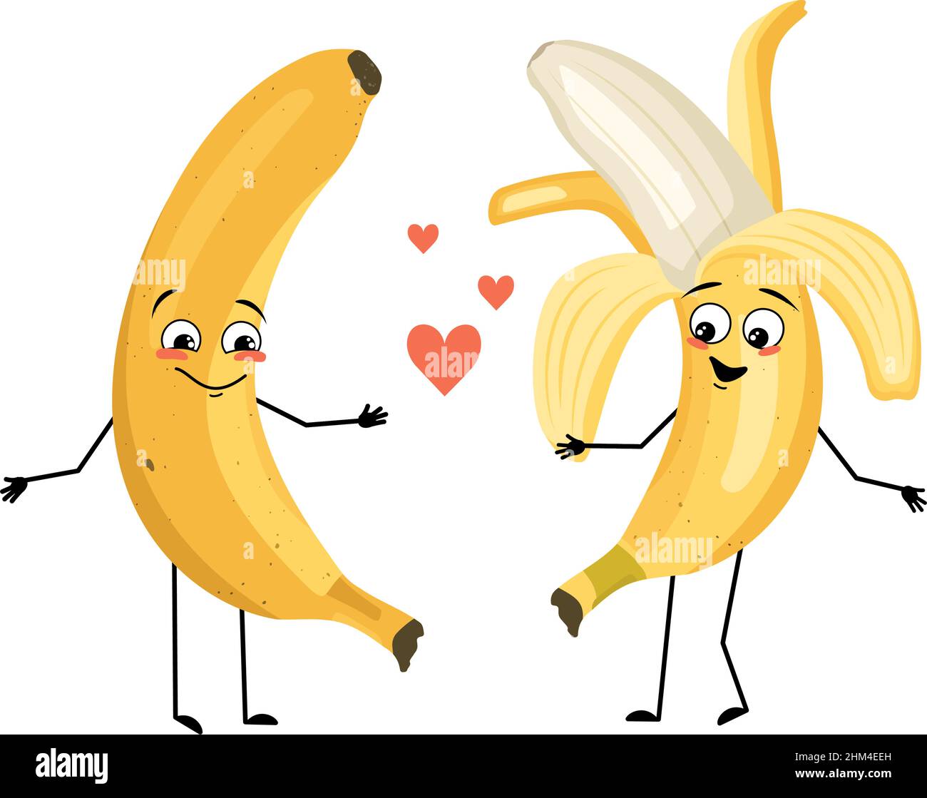 Banana character with love emotions, smile face, arms and legs. Person with happy expression ...