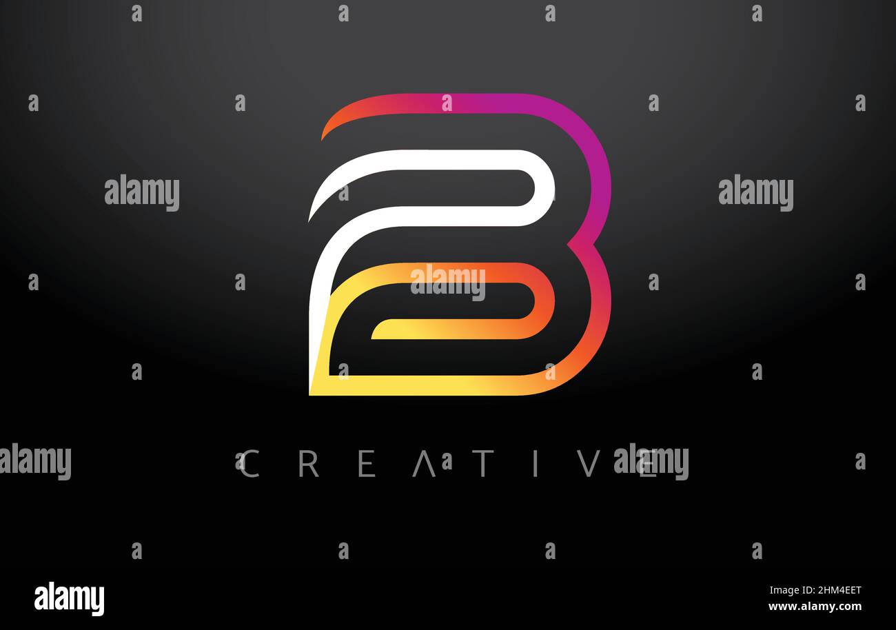 B Letter Design on a Black Background. Orange Purple B Letter Logo ...