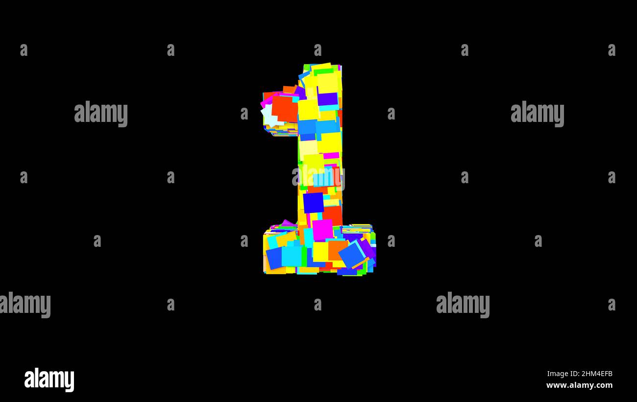 Number 1. 3D Bright colored uppercase large number 1 empty black ...